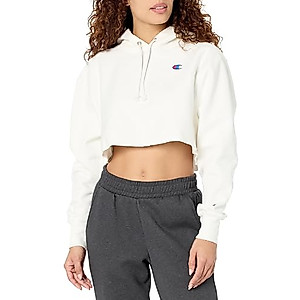 Champion womens Reverse Weave Cropped Cut-off Hoodie, Left Chest C Hooded Sweatshirt, White-549302, Small US