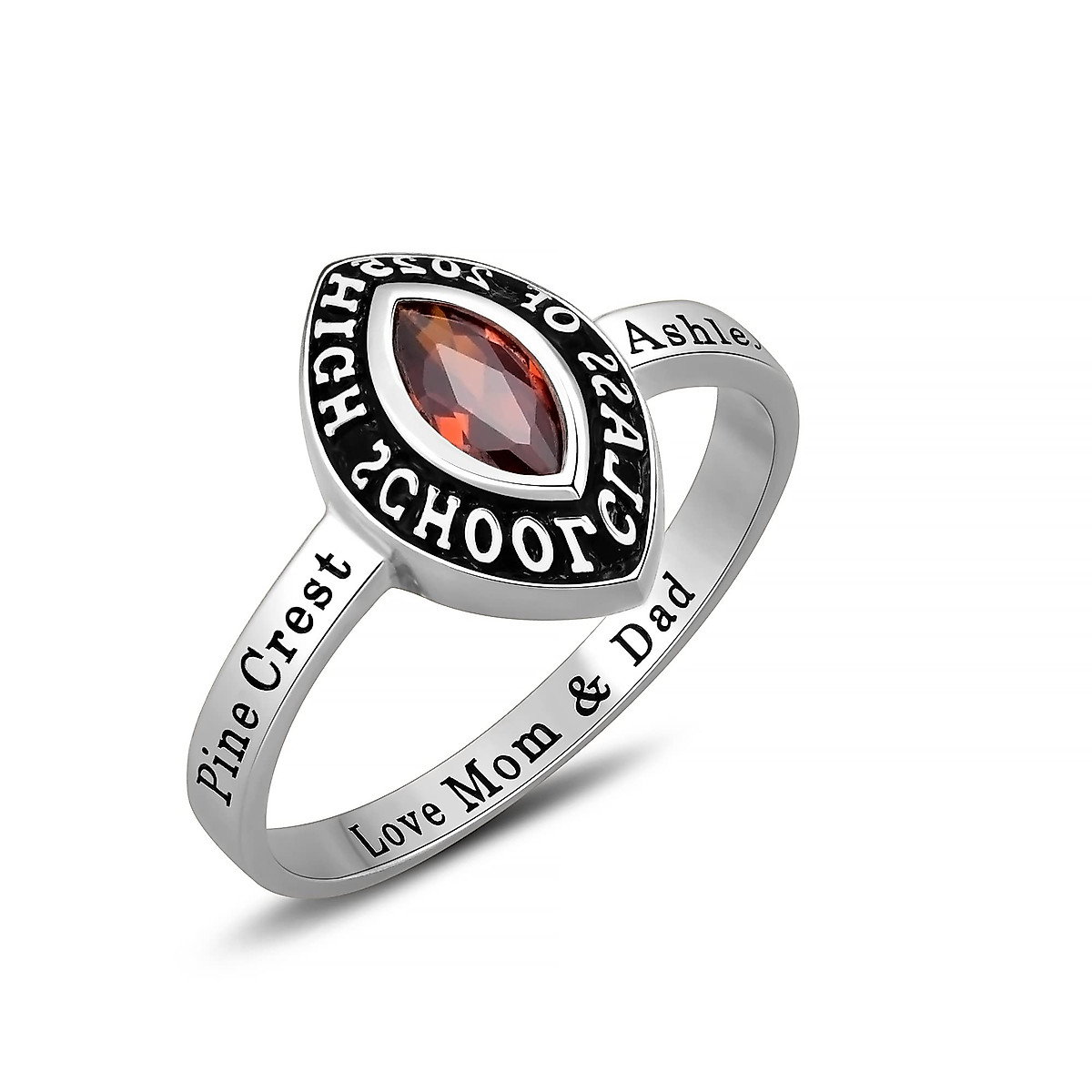 Ccjcinata 925 Sterling Silver Class Rings for Women High School Personalized Custom Rings Cubic Zirconia Birthstone Rings Graduation Rings Size 5-15 College Rings for Women