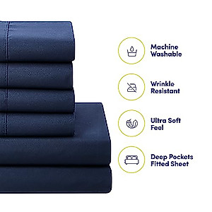 Sweet Home Collection 5 Piece Comforter Set Bag Solid Color All Season Soft Down Alternative Blanket & Luxurious Microfiber Bed Sheets, Navy, Twin