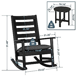 Patio Rocking Chair Outdoor 2-Piece, All Weather Resistant Comfort Rocker Chair, Porch Rocker Table Set w/Cushion of Detachable Cover, Both Outdoor and Indoor, for Patio Living Room Lawn Garden