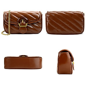 Linkidea Mini Quilted Crossbody Bag for Women, Lattice Brown Shoulder Small Purses, Vegan Leather Cute Cellphone Clutch Evening Handbags with Fashion Chain Strap