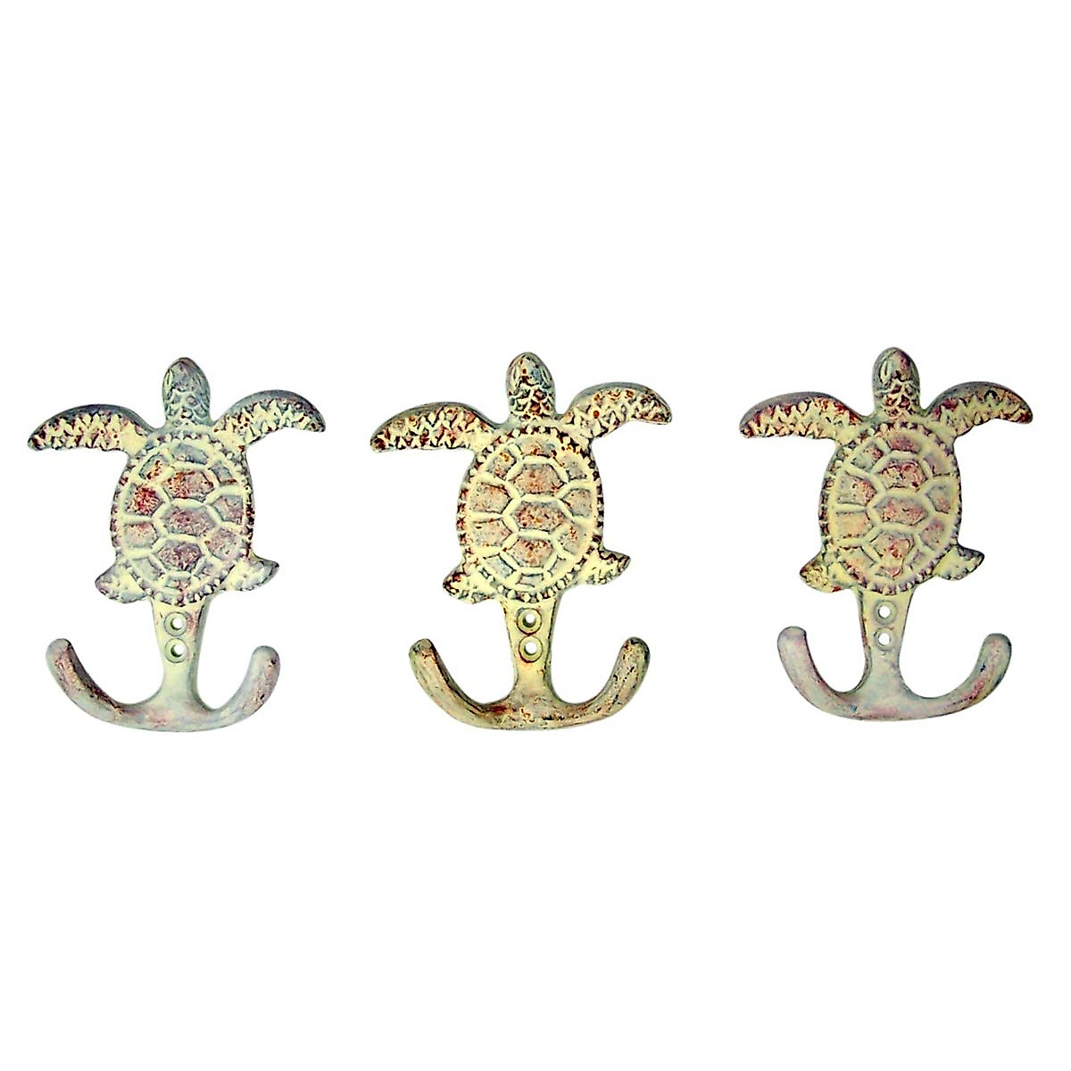 Wowser White Turtle Cast Iron Wall Mount Coat Hooks, 4 3/4 Inch, Set of 3