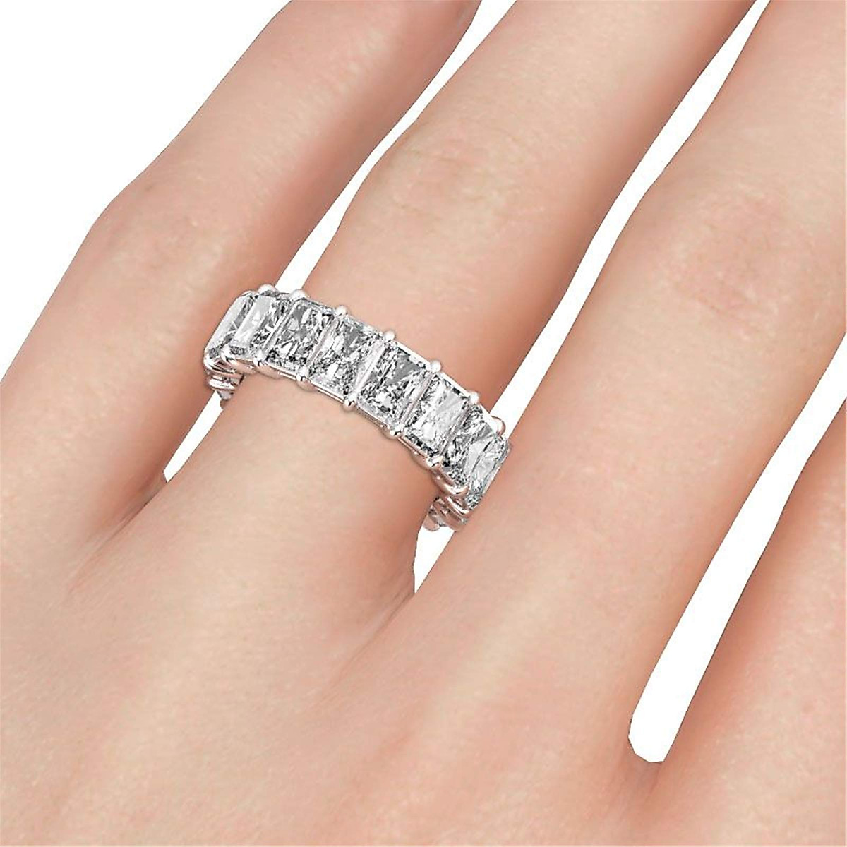 Jeulia Classic Radiant Cut Sterling Silver Women's Band Fashion Anniversary Promise Engagement Wedding Christmas Ring for Her with Gift Jewelry Box (8)