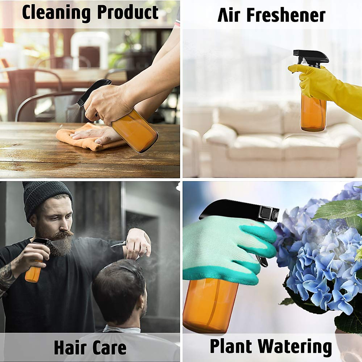 TECOHOUSE Glass Spray Bottle for Cleaning Solutions and Essential Oils, 4 oz Empty Refillable Sprayer Container with Labels, Funnel, Lids, Graduated Pipettes - Pocket Size 4 Pack (Amber)