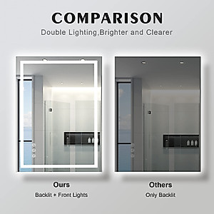 LUSPAZ Led Bathroom Mirror for Wall 40x30 Inch with Front and Backlit Lights, Double LED Vanity Mirror with Lights, Anti-Fog, Shatter-Proof, Memory, Stepless Dimmable Wall Mirrors