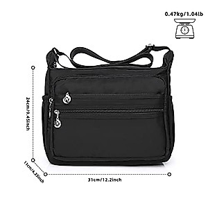 Beejirm Nylon Purses for Women Purse with Pockets and Compartments Purses with Lots of Pockets Multi Pocket Casual Crossbody Bag (Black)