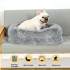 2 in 1 Calming Dog Beds for Medium Dogs, Dual Layer Orthopedic Egg Crate Foam & Memory Foam Faux Fur Shag Pet Mattress Warming Rectangle Cuddle Bed Comfy Anti Anxiety, Anti-Slip Washable Cover
