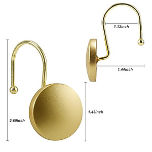 Decorative Shower Curtain Hooks, Simple Modern Style Round Flat-Back Button Design for Bathroom Decor, Gold