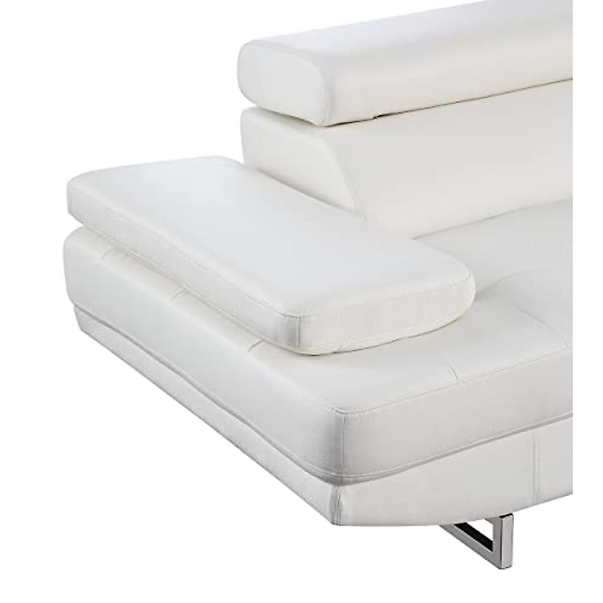 Blackjack Furniture Union Modern Faux Leather Sofa with Adjustable Headrests, Chaise, Elegant Tufted Seat, High-Density Foam and Stainless Steel Legs, Right Facing Sectional, White