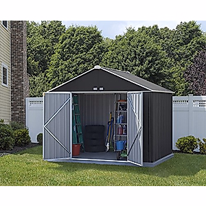 Arrow 10' x 8' EZEE Shed Charcoal with Cream Trim Extra High Gable Steel Storage Shed