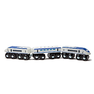 maxim enterprise, inc. Express Train Set, Bullet Train for Wooden Train Track, Train Set of 2 Engines & 1 Passenger Car, Compatible with Thomas and Friends, Brio & Other Major Brand Wooden Railways