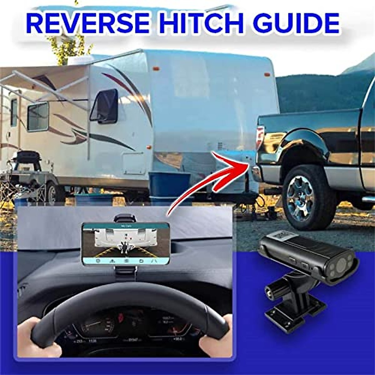 Rvshield Wide Angle Reverse Hitch Guide, Rvstrailer Wireless Backup & Hitch Camera, Wireless Back Up Camera Systems for Cargo Van, Magnetic Trailer Hitch Backup Rear/Front View Camera (1pcs)