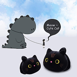 Cuecutie 9.8" Black Cat Plush Kawaii Cat Pillow Black Cat Stuffed Animal Plushies Cute Round Eyes Kitten Plush Doll Toy for Friend Birthday Valentine Christmas