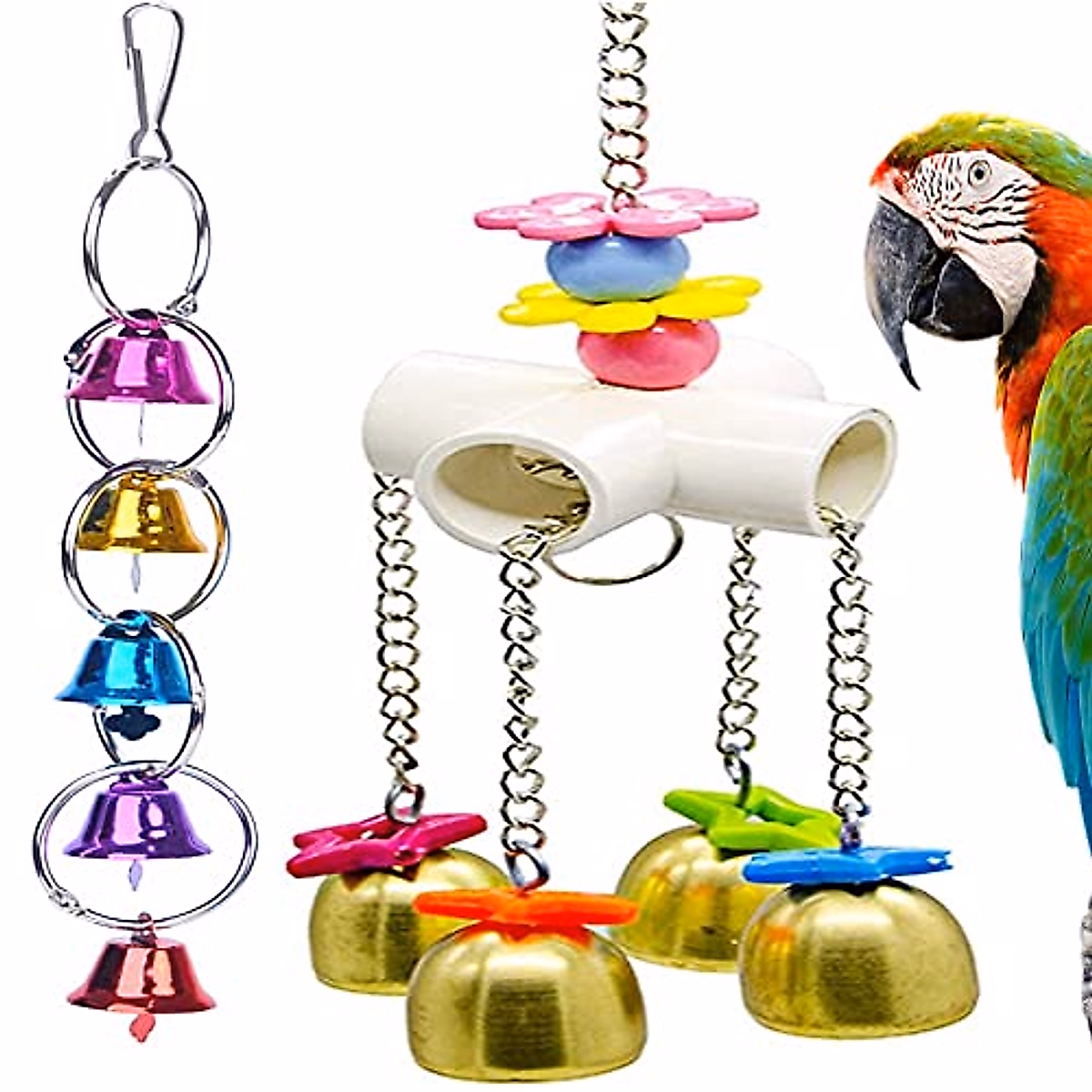 Fejapa Bird Swing Bells Toy with Bell Chewing Hanging Ring Toy Cage Bite for Pet Budgie Parakeet Cockatiel Conure Macaw African Grey Eclectus Cockatoo Finches Lovebird Quaker Parrot Finch Canary