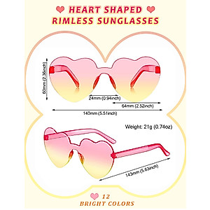 LIULIUBTY Heart Shaped Rimless Sunglasses, Bachelorette Party Cool Sunglasses 12 Pack, Colorful Plastic Funky Sunglasses Party Favors (Gradient colors)