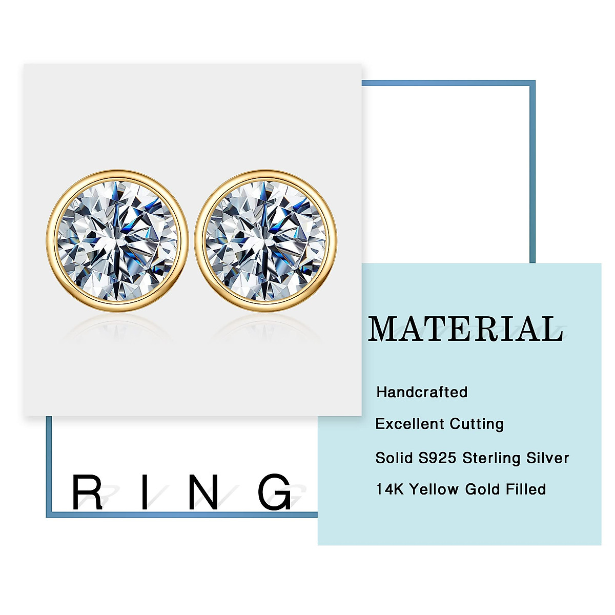 Bezel Setting Moissanite Solitaire Earrings for Women, 0.5ct D Color VVS1 Clarity Lab Created Diamond Earrings 14K Yellow Gold Vermeil Classic Solid S925 Sterling Silver Moissanite Earrings for Women