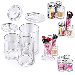Hipiwe Clear Acrylic Cotton Swab Holder Preminm Quality Round Container Cotton Pad Q-tip Organize Case for Make Up Brush Clear Apothecary Jar