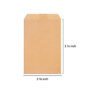 Quotidian Brown Small Flat Kraft Paper Bags 3x5 for Bakery Cookies Treat Candies Dessert Chocolate Soap Wedding Tossing, Stamps, Party Favor, Pack of 100 (3’’ x 5’’)