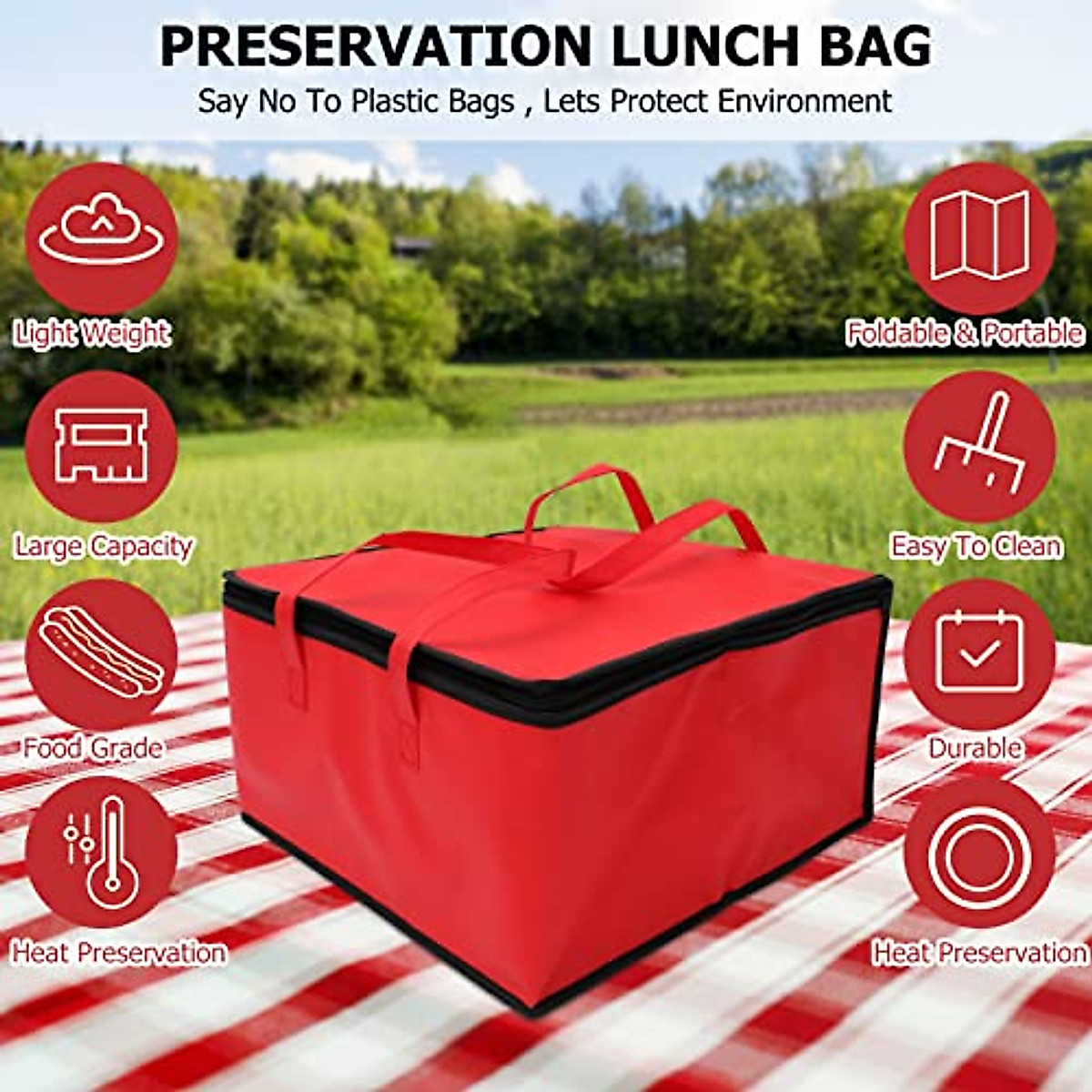Luxshiny Food Insulation Delivery Bag Thermal Sea Food Pizza Bag Grocery Tote Insulation Bag Cooler Bag Large Capacity Reusable Warmer Bag for Restaurant Catering