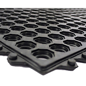 Envelor Interlocking Rubber Floor Mat Restaurant Kitchen Mat Commercial Entrance Door Mat Durable Non-Slip Bar Mat Utility Drainage Mat Indoor Outdoor Wet Areas 3' x 3' - Pack of 4