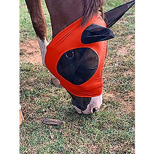 Lycra Horse Fly Mask with Ears Comfort Fit Mesh Trail Pasture Sun UV Protection (Horse, Orange)