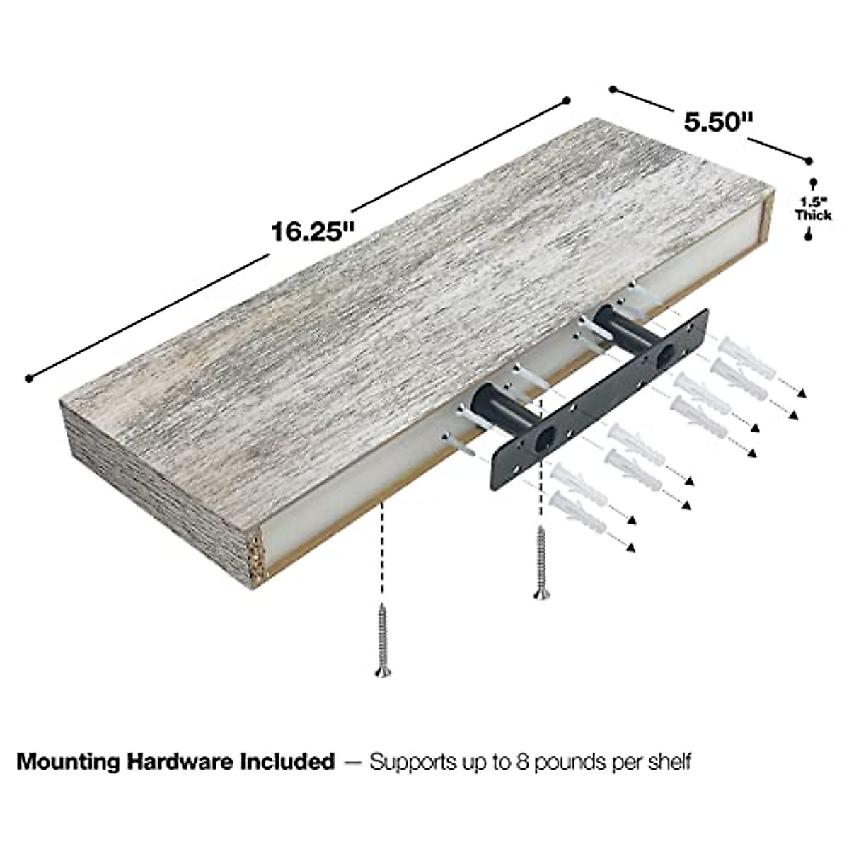 Sorbus Floating Shelves for Wall - 2 Pack Coastal Beach Wall Decor for Bedroom, Bathroom, Nursery, Living Room, Office, Home & Kitchen - White Rustic Wood Hanging Wall Shelf for Books, Frames, Trophy