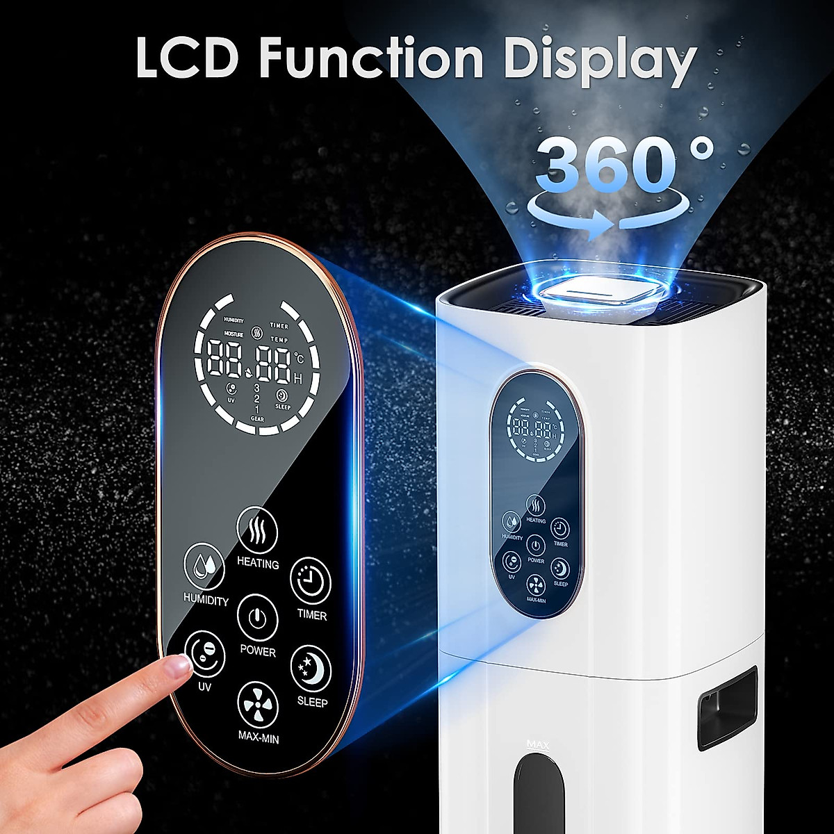 Humidifier for Large Room Bedroom, BITOWAT Warm & Cool Mist Humidifiers 9L/2.38 Gallon, Top Fill, Essential oil Tray, Custom Humidity, 3 Mist Level, Timing Setting, Remote Control
