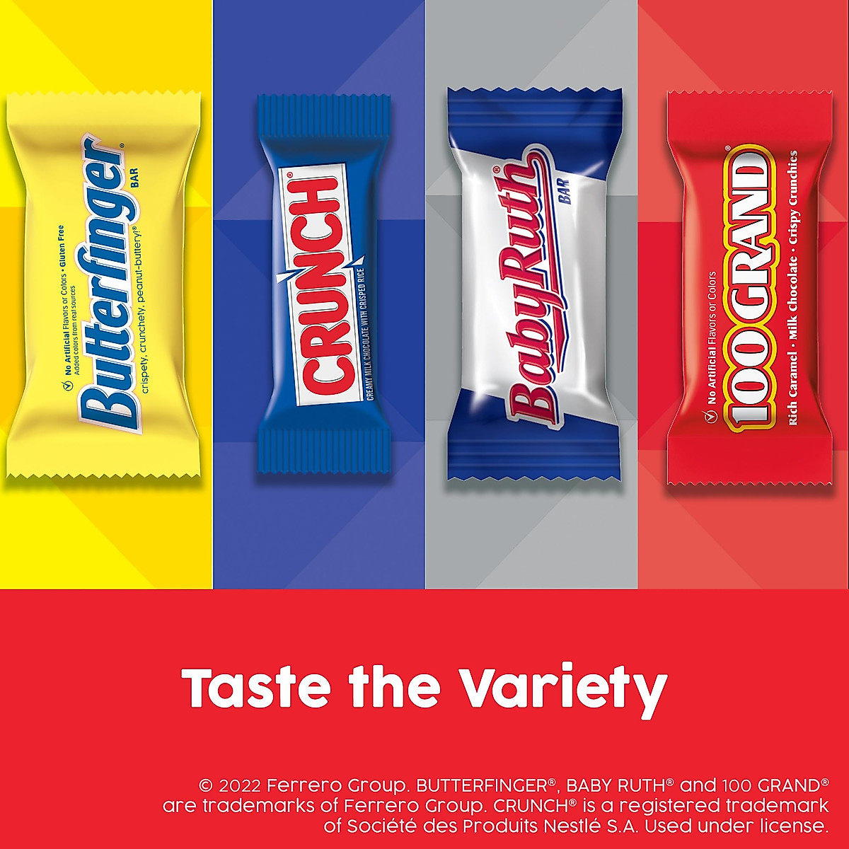 Butterfinger, CRUNCH, Baby Ruth and 100 Grand, Bulk 60 Pack, Assorted Fun Size Chocolate Candy Bars, 37.2 oz