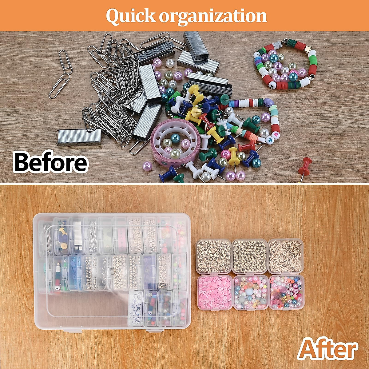Mathtoxyz Bead Organizer Box, 31Pcs Small Bead Organizers and Storage Plastic Cases Mini Clear Bead Storage Containers Boxes with Hinged Lid and Rectangle for Bracelet Making DIY Jewelry Craft Nail