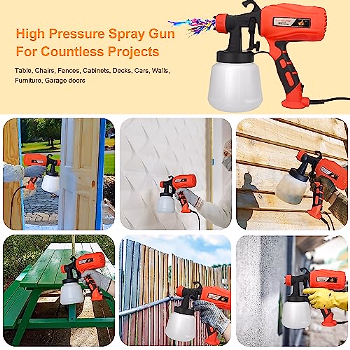 Nlapldy Paint Sprayer, HVLP Electric Spray Gun (900ML Container/3 Nozzles/3 Patterns), Easy to Clean, for Furniture, Cabinets, Fence, Walls, Door, Garden Chairs (Red)