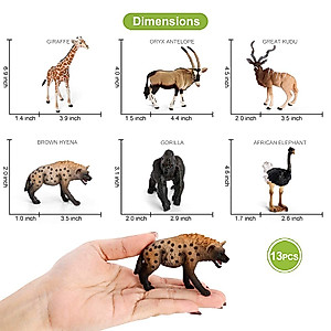Volnau Safari Animal Figurines Toys 13PCS Africa Figures for Kids Toddlers Christmas Decoration Gift Preschool Educational Zoo Pack Lion Jungle Forest King Set