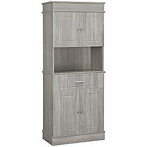HOMCOM 72" Kitchen Buffet with Hutch, Freestanding Pantry Cupboard with Utility Drawer, 2 Door Cabinets and Countertop, Grey Wood Grain