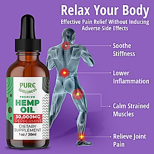 Organic Hemp Seed Oil (4 Oz), Peppermint Flavor, High Potency 30,000 mg - Natural Pain Relief, Helps Sleep, Relaxation & Mood, Transparent Hemp Oil Dosage, Non-Habit Forming - Non-GMO, Vegan