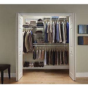 ClosetMaid ShelfTrack Wire Closet Organizer System, Adjustable from 5 to 8 Ft., With Shelves, Clothes Rods, Shoe Shelf, Hardware, Durable Steel, White