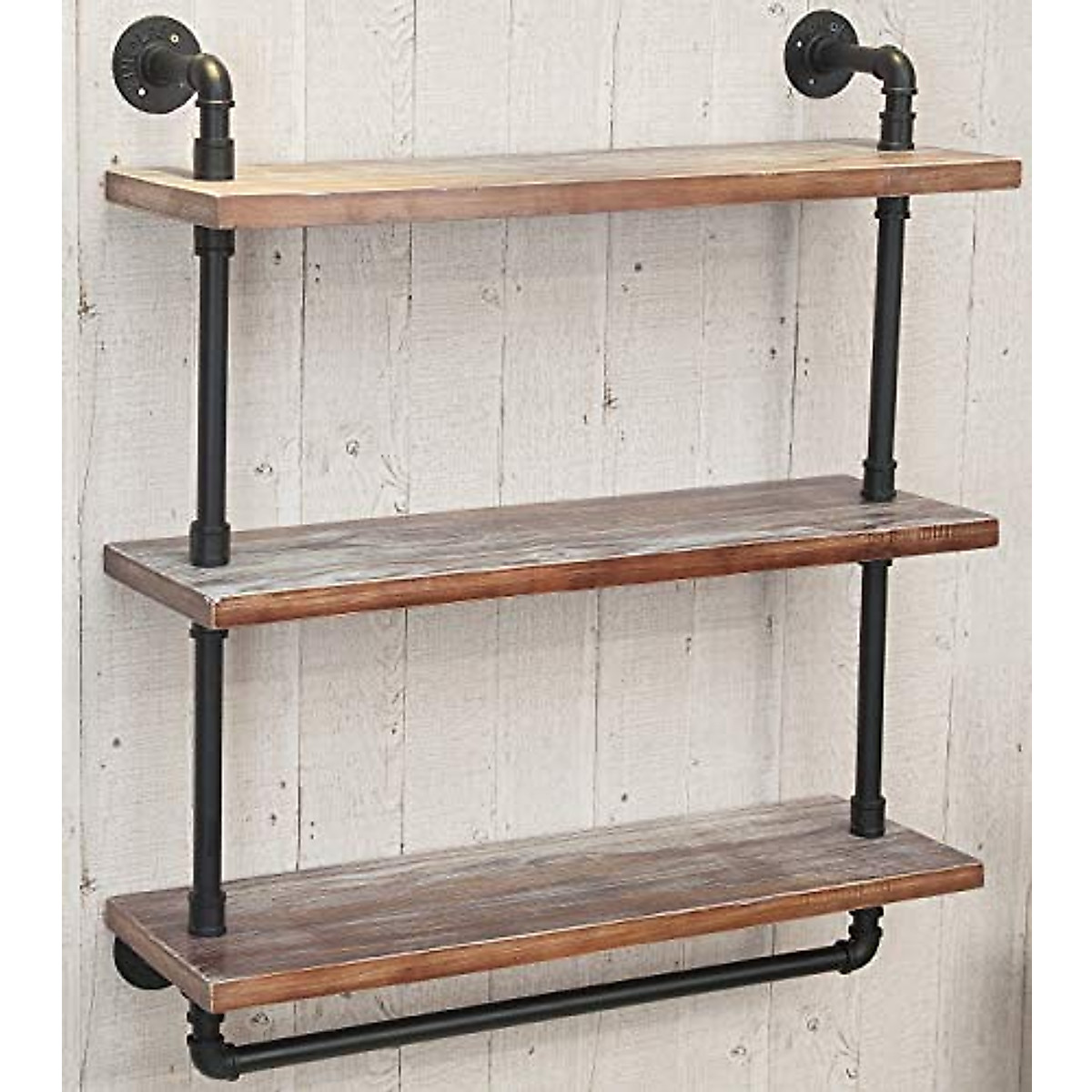 BIXIRAO Industrial Wall Mounted Iron Floating Pipe Shelves/Shelving/Racks/Storage/Bookcases/Brackets, DIY Open Bookshelves/Shelving for Kitchen/Office, Retro Black (3-Tier Floating Shelves)