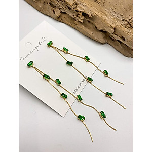 Concept8 colored long drop earrings with 925 silver post made in korea (Emerald)
