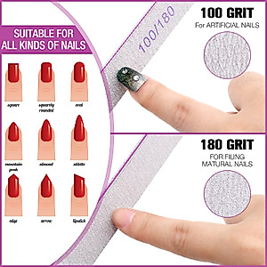 150 Pieces 100/180 Grit Nail Files Double Sided Emery Boards Washable Reusable Nail Buffers Manicure Tools for Natural Acrylic Toenails Home and Salon Use