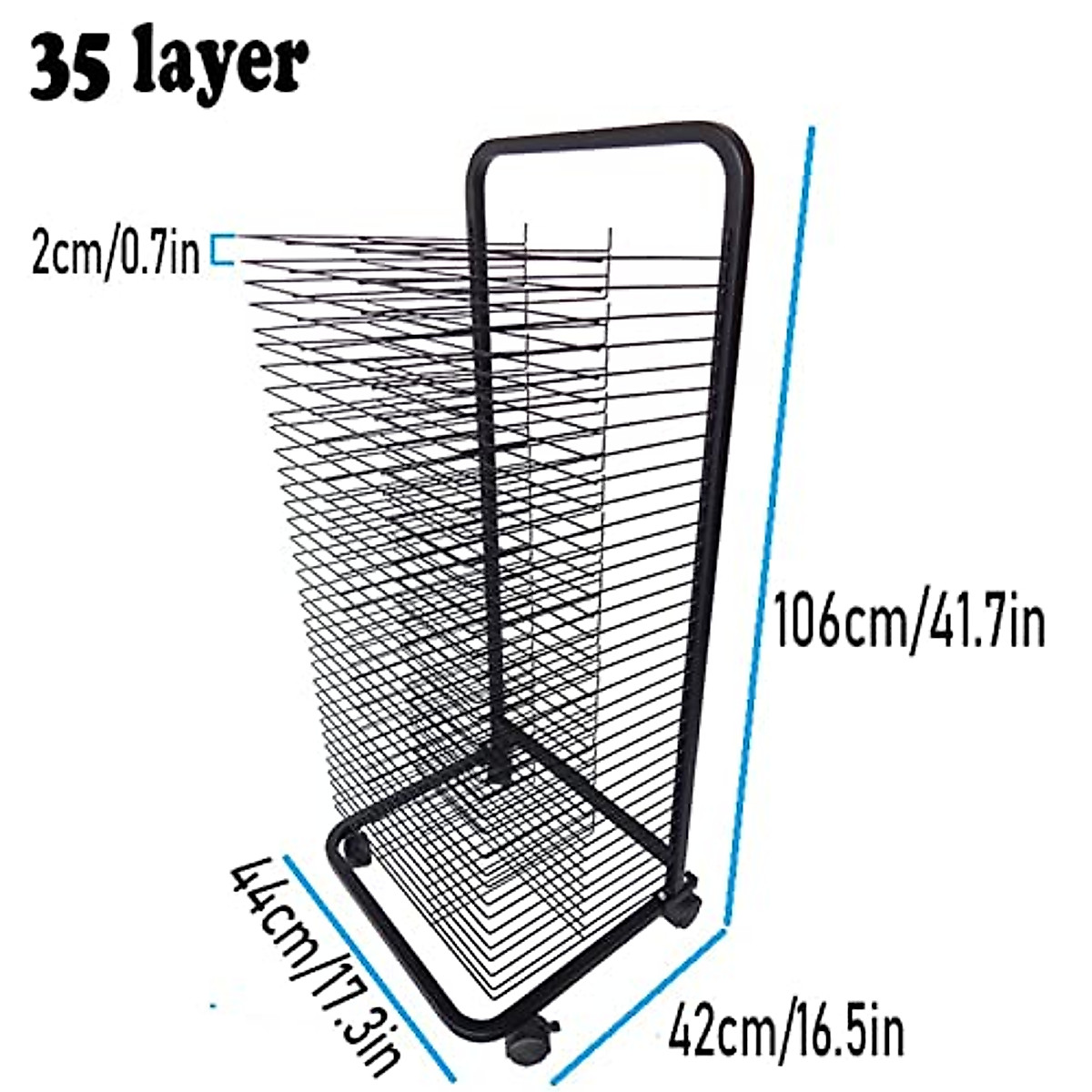 Drying Racks, Mobile Art Drying Rack with Wire Shelves for Works of Art, Black Powder Coated Finish, Ideal for Schools and Art Clubs, Easy Moving with Rollingers/35-Layer