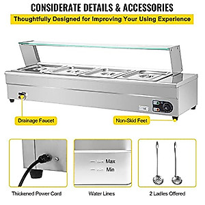 Commercial Food Warmer Bain Marie, 44 Qt Electric Countertop Buffet Warmer with Tempered Glass Shield and Lids, 4 x 1/2 Pans Stainless Steel Steam Table, 1500W