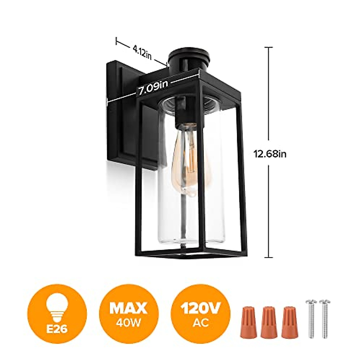 LUTEC Motion Sensor Outdoor Wall Light, Dusk to Dawn Exerior Wall Sconce, Aluminum Anti-Rust Wall Lantern with Clear Glass, Waterproof Wall Mount Fixtures for Porch, Patio, Garden-Black
