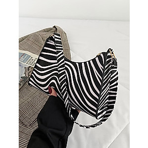 WDIRARA Women's Zebra Print Shoulder Bag Purse Small Zipper Handbag Black and White