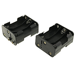 E-outstanding AA Battery Holder 2Set 6x1.5V AA Black Thicken Battery Holder Case Box with I Type Wired Battery Clip Standard Snap Connector