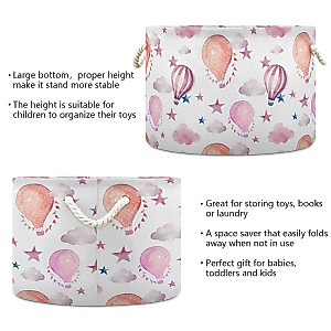 Laundry Basket 50L Waterproof Storage Collapsible Hamper Toy Basket Canvas Organizer Basket with Handles for Bedroom Baby Nursery Clothes-Air Ballon