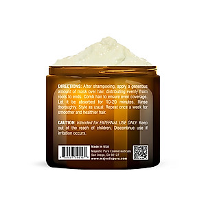 Majestic Pure Avocado and Coconut Hair Mask for Dry Damaged Hair - Infused with Biotin - Deep Conditioning, Hair Thickening, for Healthy Hydrated Hair, Sulfate Free, 16 fl oz