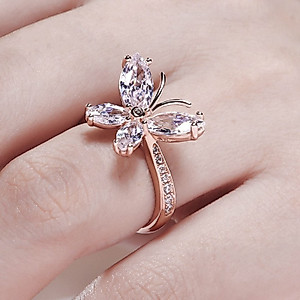Jeulia Sterling Silver Rose Gold-Plated Butterfly Ring Band for Women Girls Romantic Diamond Jewelry for Her Wedding Birthday Mother's Day Anniversary with Gift Box (Butterfly, 6)