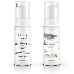 Korean Eyelash Extension Foam Cleanser Shampoo & Brush (50ml) - Oil Free Sensitive Paraben & Sulfate Free Eyelid/Lash Foaming Wash Cleaner To Remove Makeup & Mascara - Ideal For Salons And Home Care