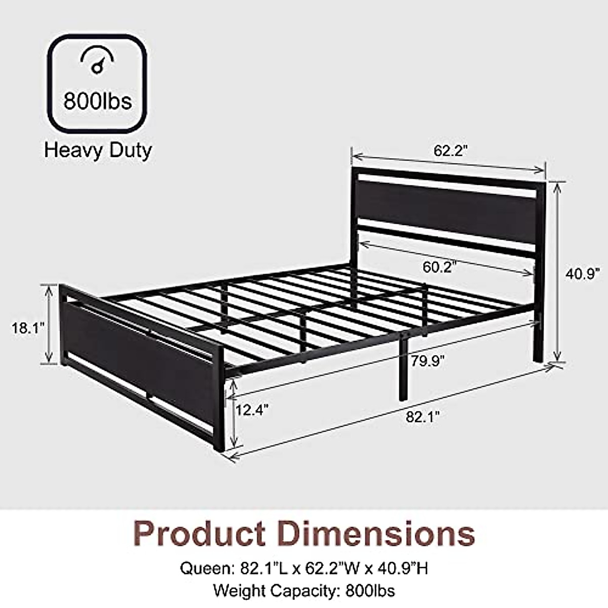 MERRLAND Queen Size Bed Frame with Wood Headboard and Footboard, Solid and Stable, No Box Spring Needed, Easy Assembly, Noise Free, Black