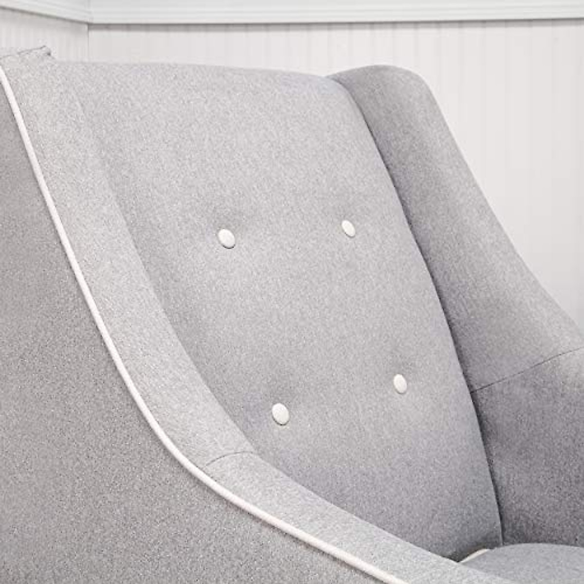 DaVinci Owen Upholstered Swivel Glider with Side Pocket and Storage Ottoman in Grey with Cream Piping, Greenguard Gold & CertiPUR-US Certified