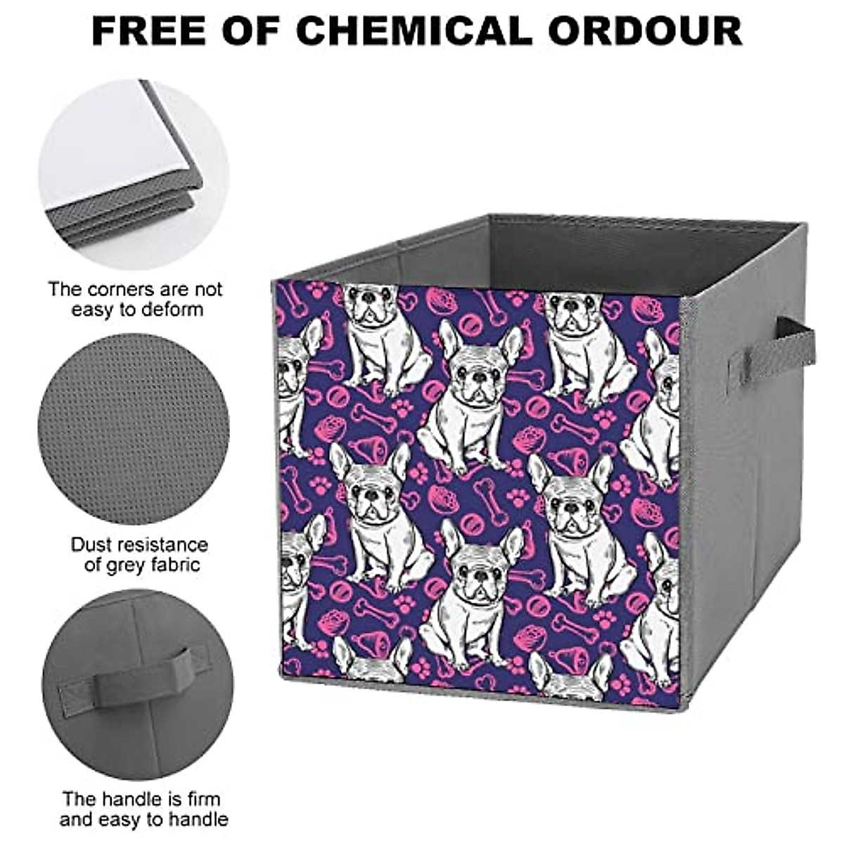 French Bulldog Storage Bin Foldable Cube Closet Organizer Square Baskets Box with Dual Handles