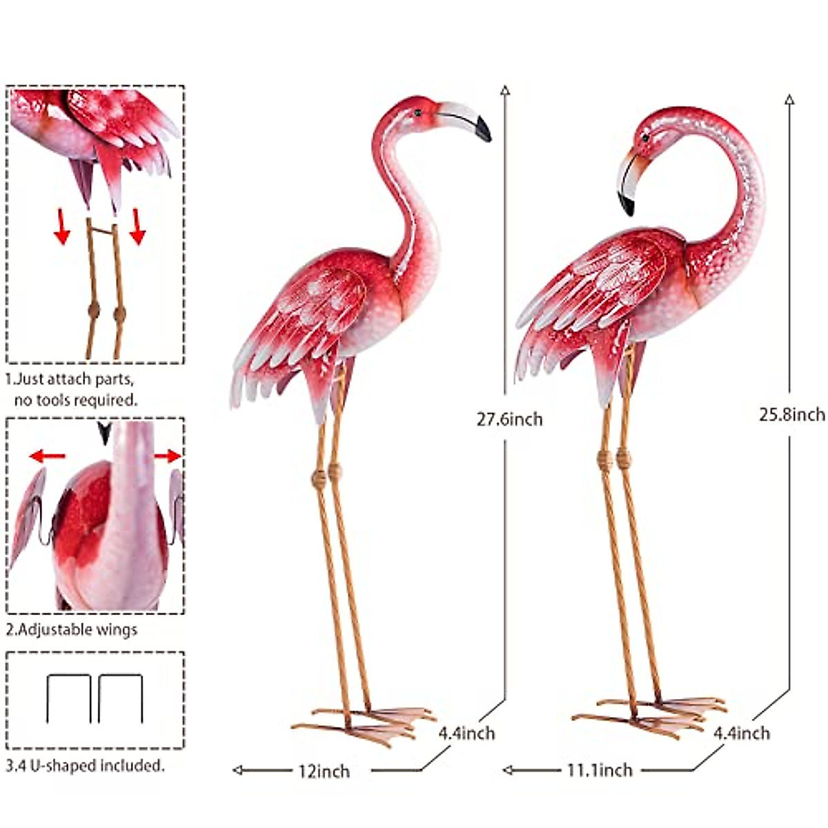 Natelf Pink Flamingo Yard Decorations, Metal Garden Statues and Sculptures, Standing Bird Lawn Ornaments for Patio Backyard Pond Decorations…